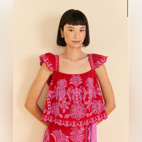 FARM Rio | Tops | Farm Rio Red Palm Tree Richelieu Blouse | Poshmark